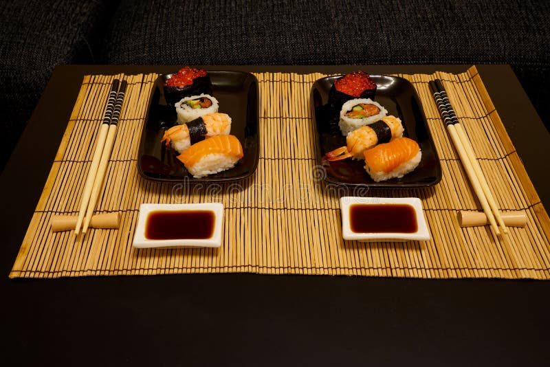 Serving of Sushi for Two Person in Japanese Style. Stock Photo - Image ...