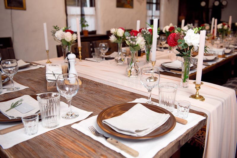 Serving Table for Banquet with Traditional Custom Stock Photo - Image ...