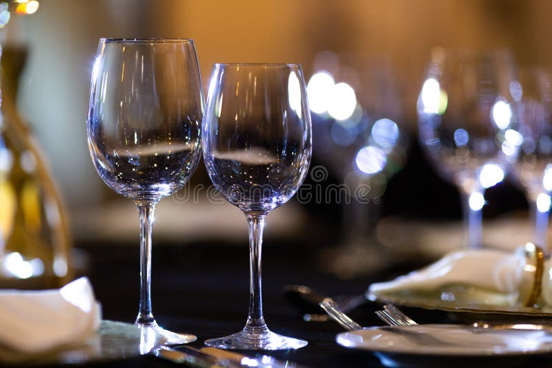 Serving on the Table. Crystal Glasses Stock Image - Image of dinner ...