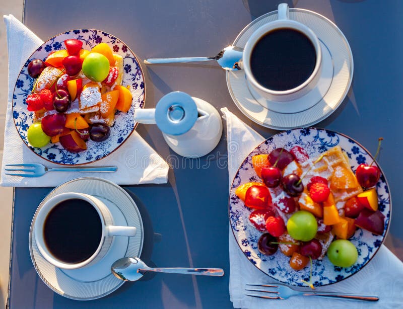 Serving Table with Fruits and Coffee Stock Image - Image of food ...