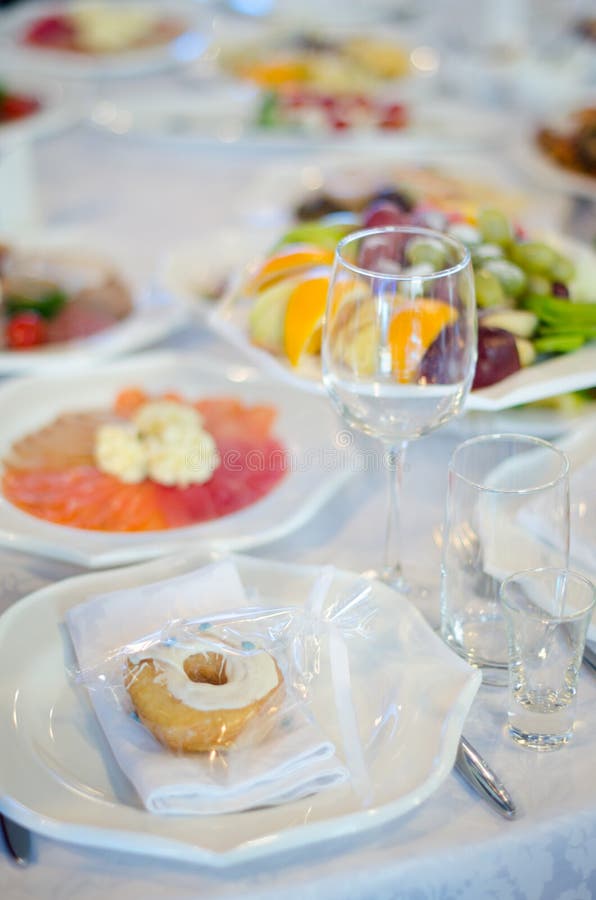 Serving Table Prepared for Event Party or Wedding Stock Image - Image ...