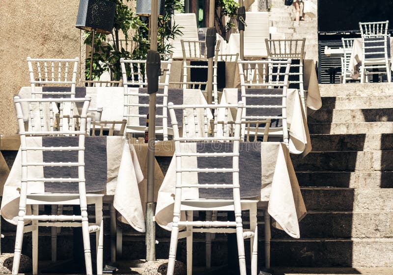 Serving on the Table on Terrace in the Restaurant in Taormina, Sicily ...
