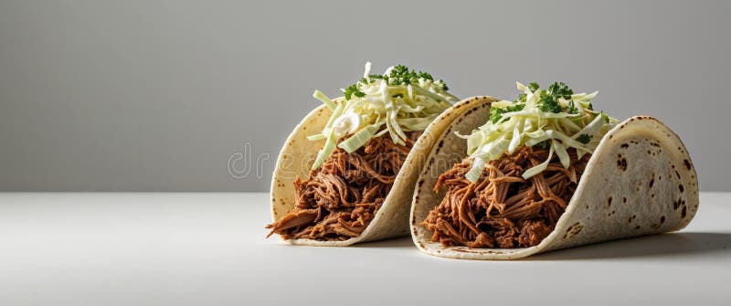 Serving Two Delicious Pulled Meat Tacos with Shredded Cabbage Slaw ...