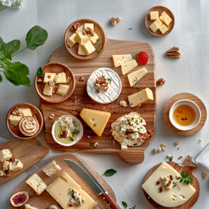 Serving Wooden Boards with Different Types of Cheese. Serving Cheese in ...