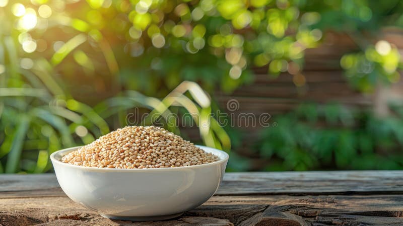 Sesame in a Bowl in a White Bowl on a Wooden Table. Selective Focus ...