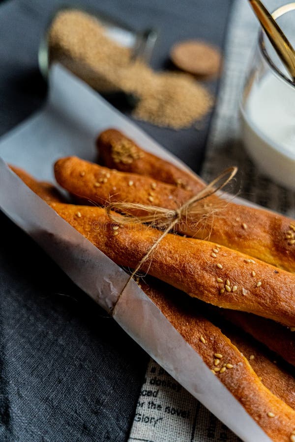 Sesame Breadsticks on a Table Stock Image - Image of detail, italian ...
