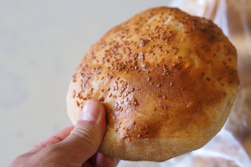 Sesame Bun Made with Wheat Flour, Toasted Bun with Fresh Sesame in the ...