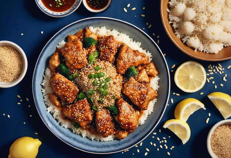 Sesame Chicken with Lemon and Sesame Seeds Stock Illustration ...