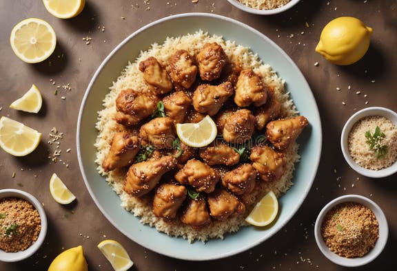 Sesame Chicken with Lemon and Sesame Seeds Stock Illustration ...