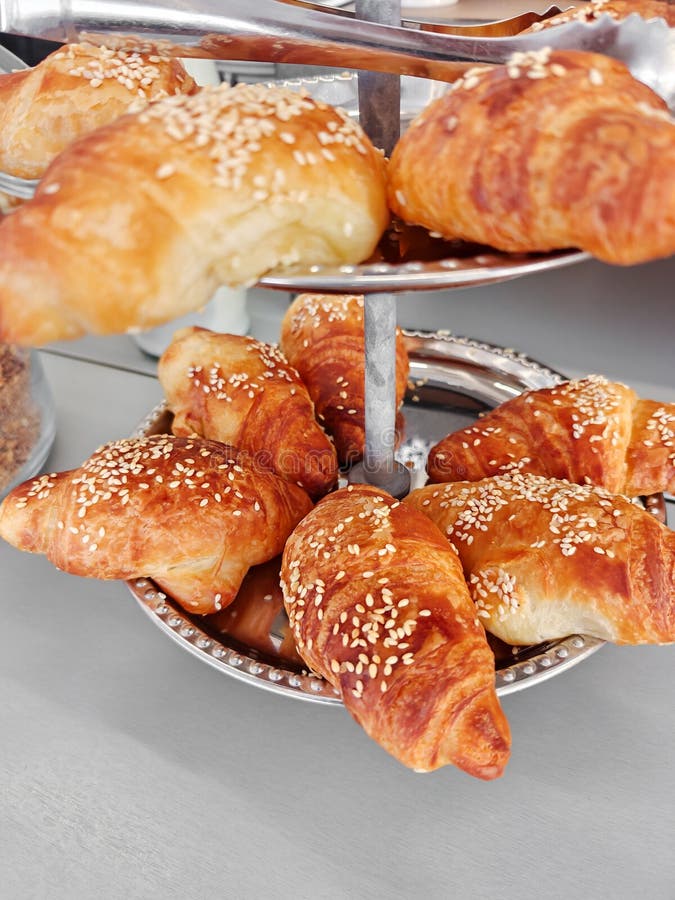 Sesame Different Croissants on a Cafe Stand Stock Photo - Image of ...