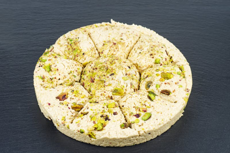 Sesame Halva with Pistachios on Black Background Stock Image - Image of ...