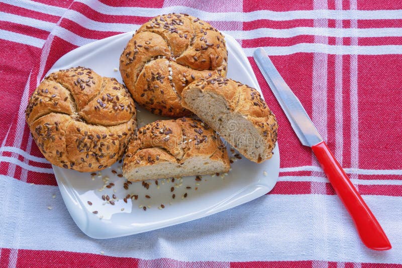 Sesame Kaiser Rolls, Round Bread Rolls Stock Image - Image of roll ...