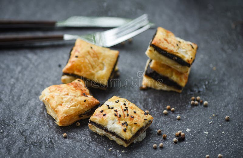 Sesame Puff Served on Dark Plate in Traditional Oriental Stock Image ...