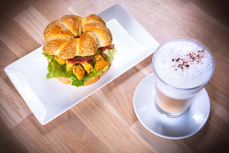 Sesame Seed Bagel with Chicken and Bacon Stock Photo - Image of cuisine ...