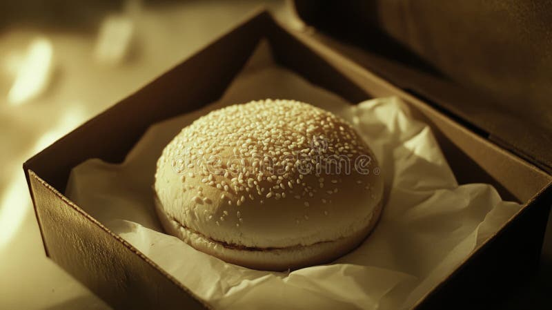 Sesame Seed Bun in Kraft Paper Box Stock Illustration - Illustration of ...