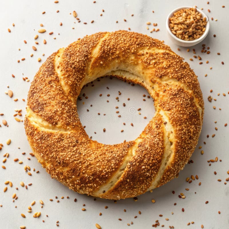 Sesame Seed Ring Bread on a Light Surface with Scattered Seeds Stock ...