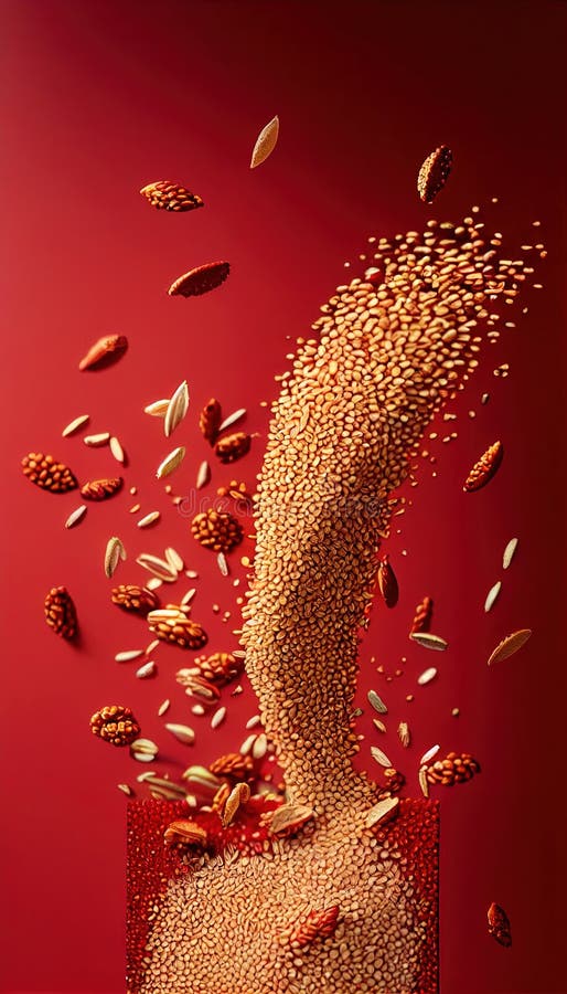 Sesame Seeds Creatively Falling-Dripping Flying or Splashing on Red ...