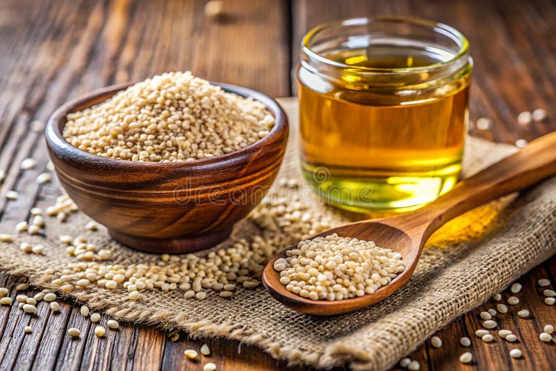 Sesame Seeds with Sesame Oil Stock Illustration - Illustration of spice ...