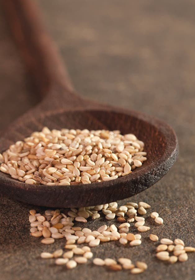 Sesame Seeds on Wooden Spoon Stock Photo - Image of ingredients ...