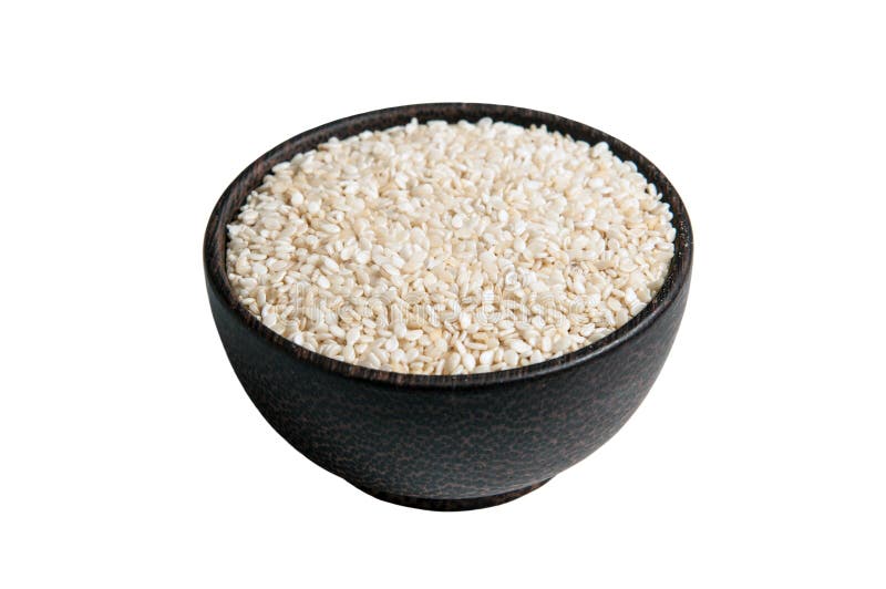 Sesame in Wood Bowl Isolated on White Stock Image - Image of group ...