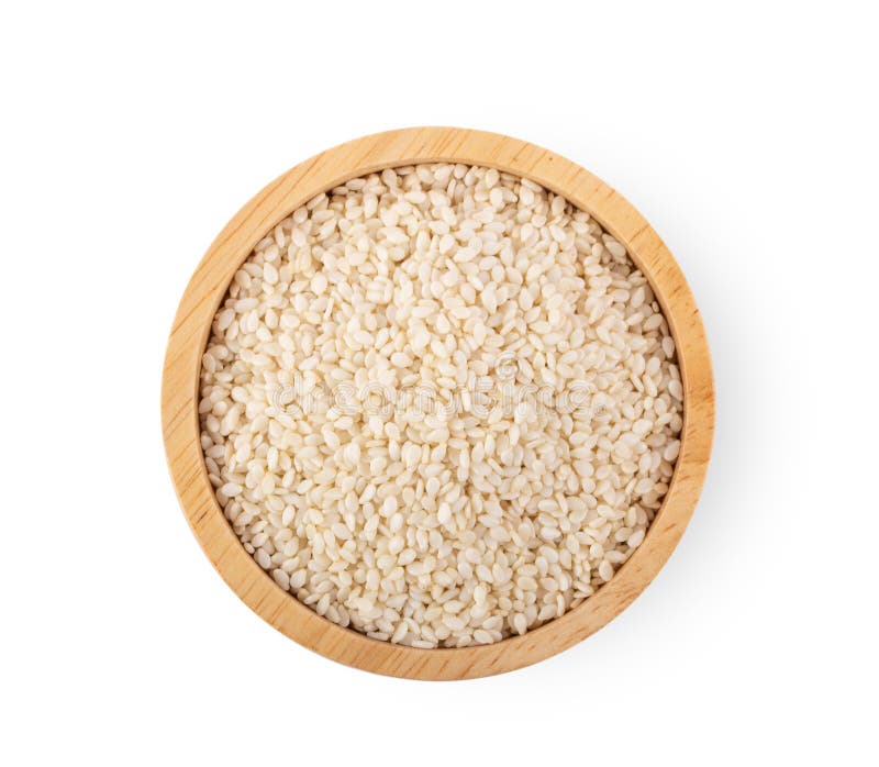Sesame in Wood Bowl Isolated on White Stock Image - Image of closeup ...