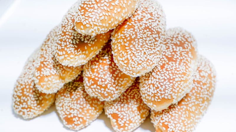 Sesami bread on white stock image. Image of brown, sweet - 217558585