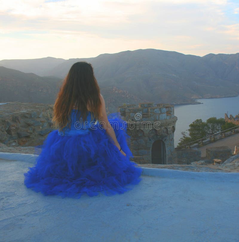 Princess Looking at the Sea Stock Photo - Image of fancydress, blue ...