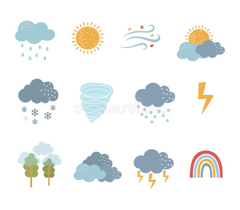 Set of 12 Weather Elements Vector Icons Stock Vector - Illustration of ...