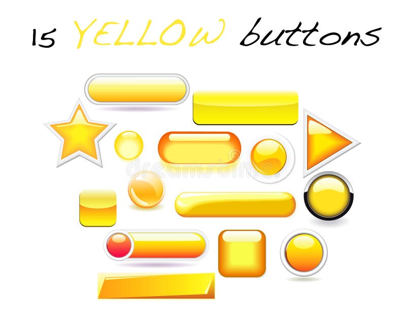 Set of 15 Various Yellow Buttons in Stock Illustration - Illustration ...
