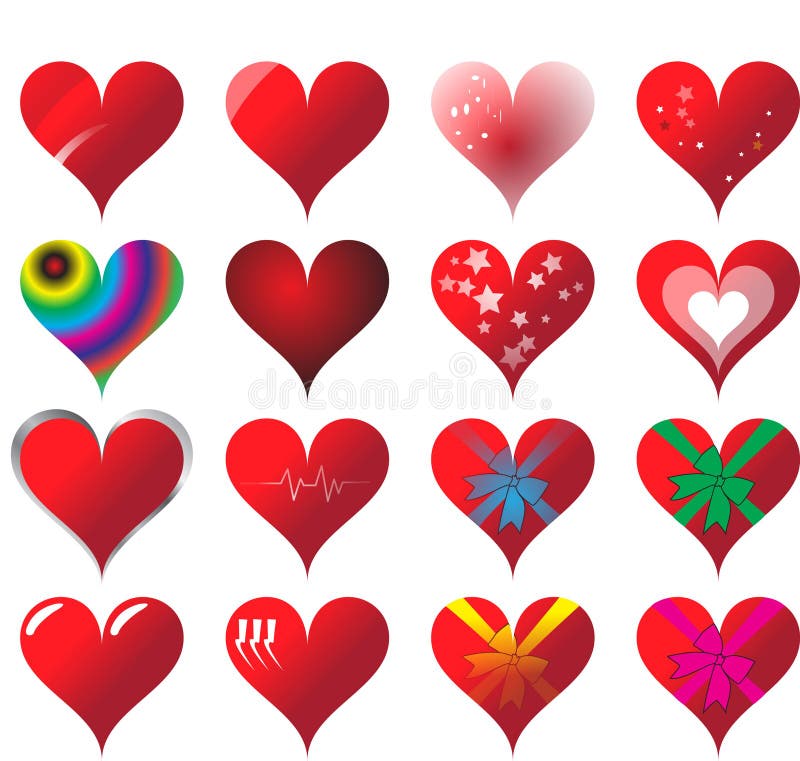 Set of 16 hearts stock vector. Illustration of pink, couple - 13132570