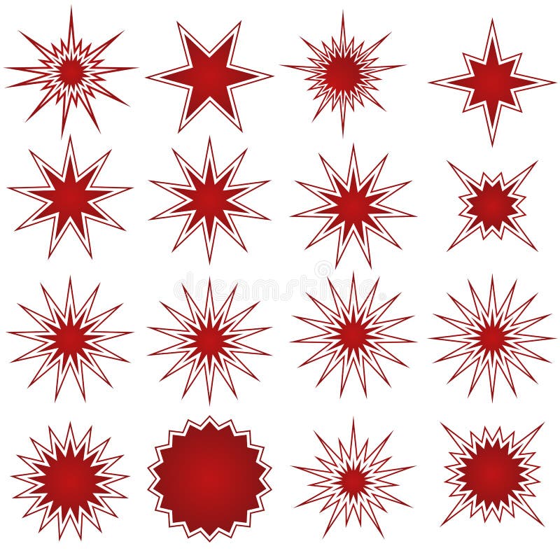 Set of 16 Starburst Shapes - Red Stock Vector - Illustration of ...