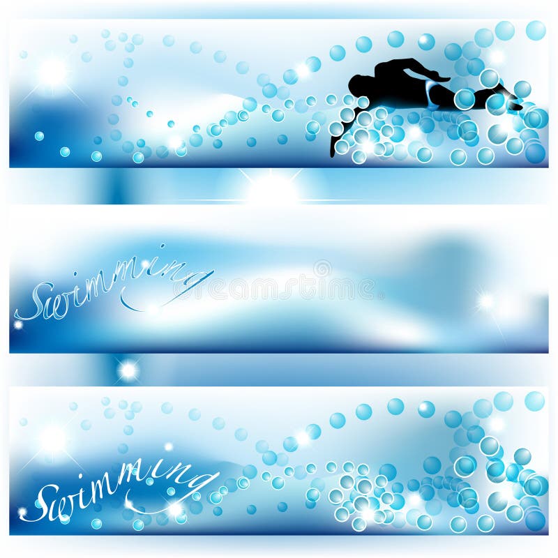Set of 3 Swimming Banners with Shades of Blue Stock Illustration ...