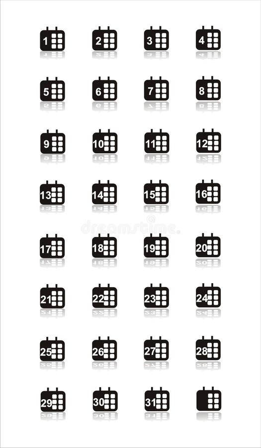 Set of 32 calendar icons stock vector. Illustration of black - 14301276