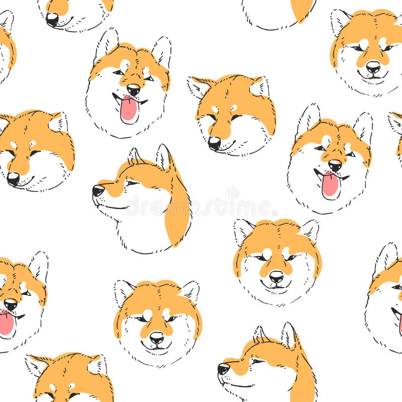 Vector Hand-drawn Seamless Pattern with Cute Shiba Inu. Endless Texture ...