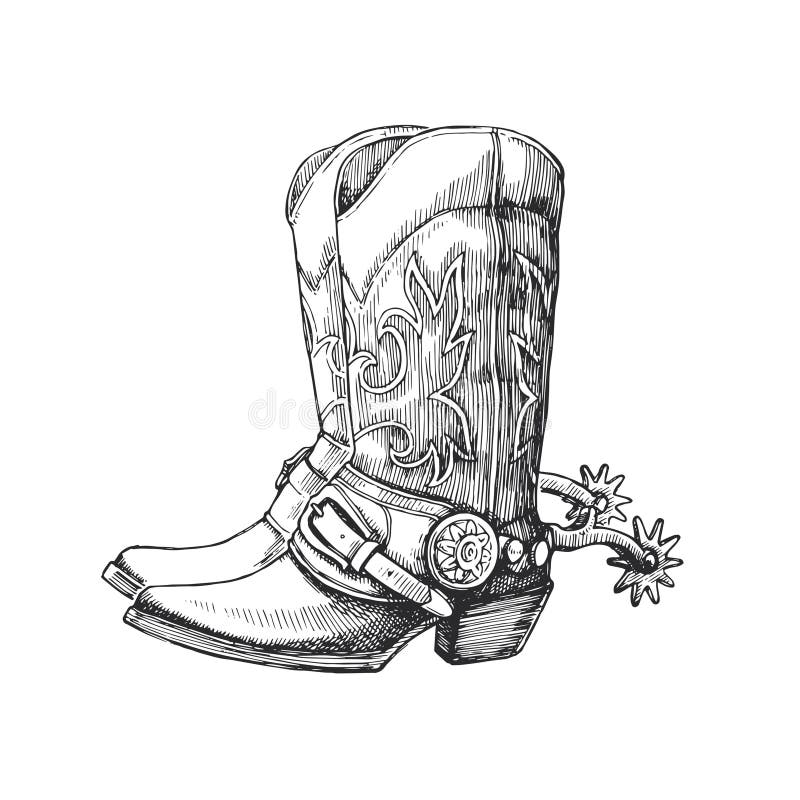 Vector Hand-drawn Illustration of Cowboy Boots. American Pioneer Shoes ...