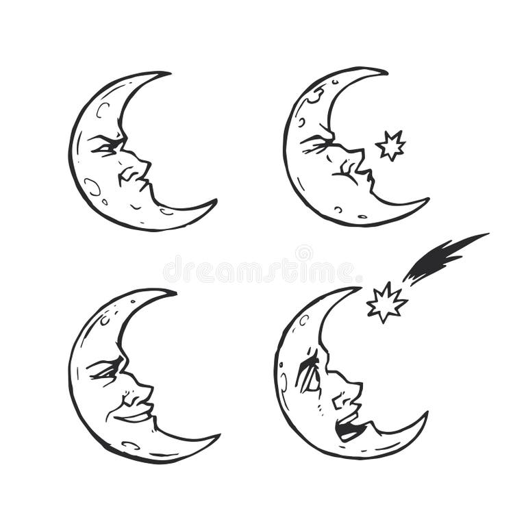 Vector Set of Hand-drawn Illustrations of Crescent. Funny Cartoon ...