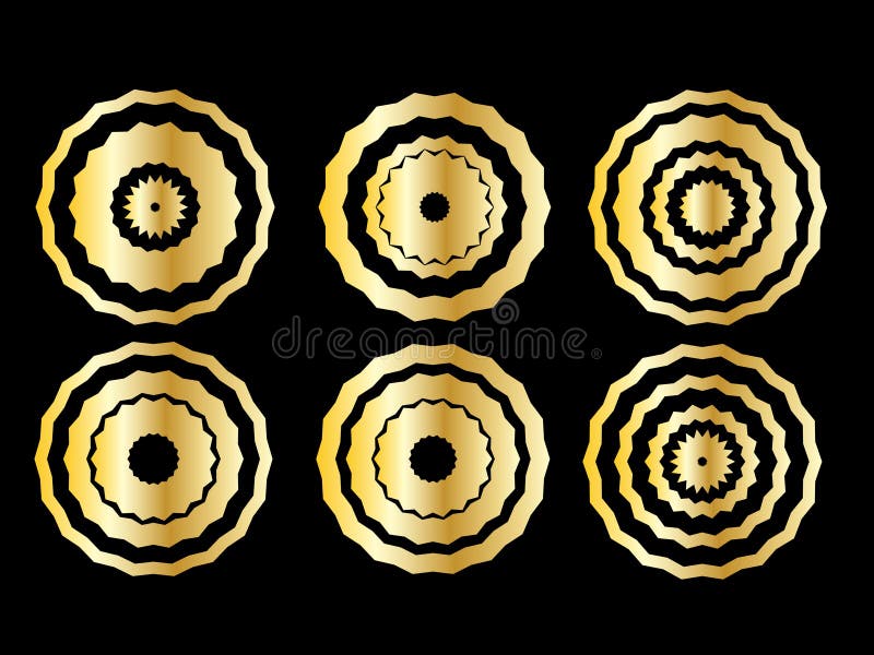 Gold Ring Round Shape Set. Vintage Golden Gradient Texture Circle ...