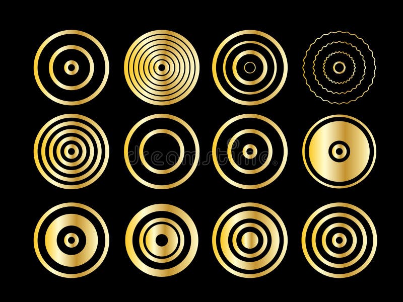 Gold Ring Round Shape Set. Vintage Golden Gradient Texture Circle ...