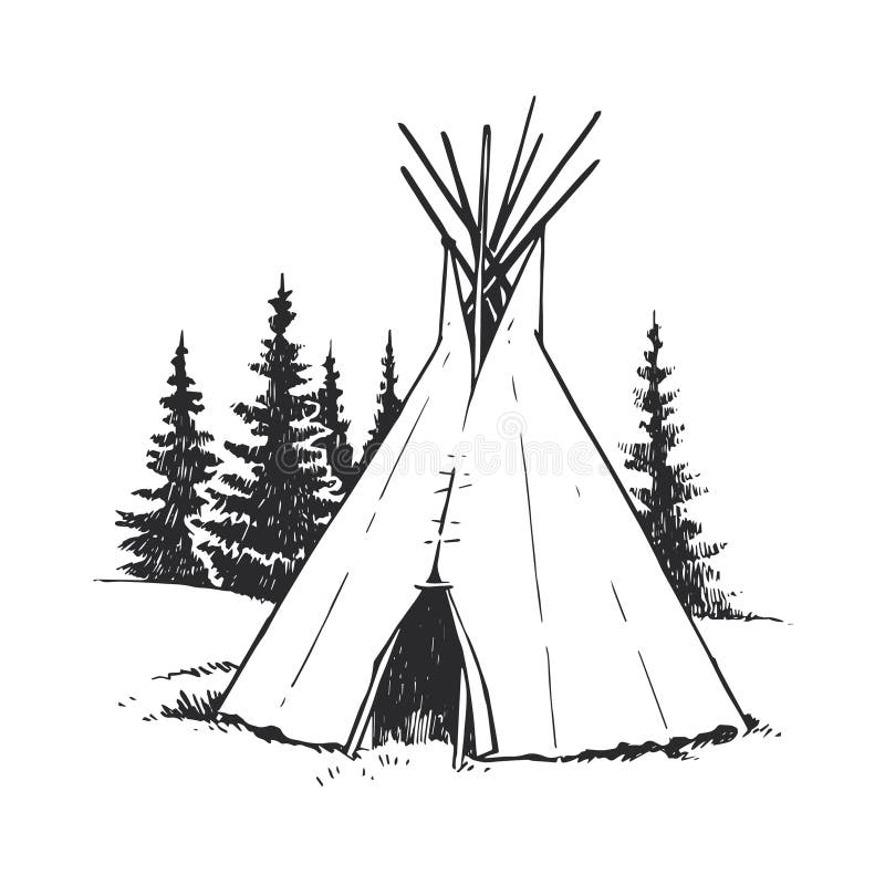 Vector Hand-drawn Illustration of a Teepee. Black and White Sketch of a ...