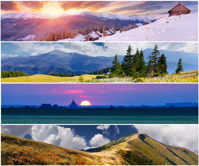 Set of the 4 Seasons Landscape Stock Photo - Image of scenery ...