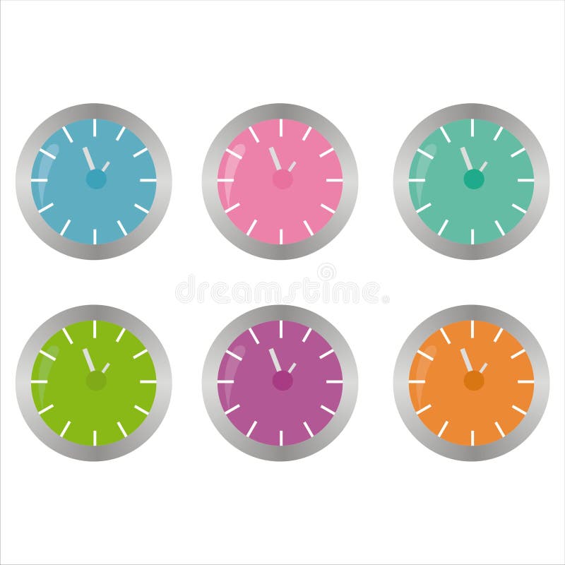 Set of 6 clocks icons stock vector. Illustration of design - 12397826