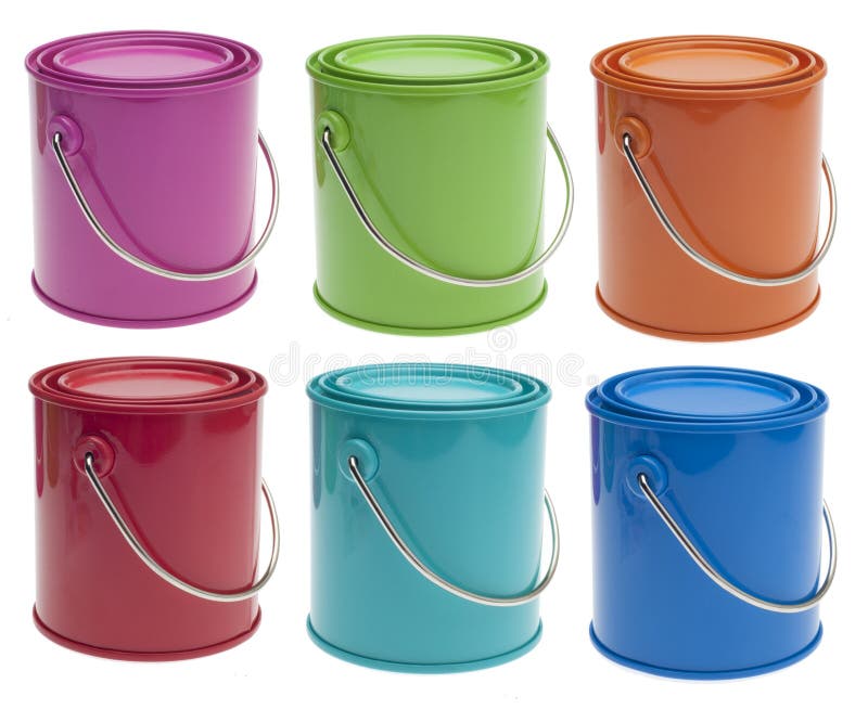 Six colorful paint cans stock illustration. Illustration of colorful ...