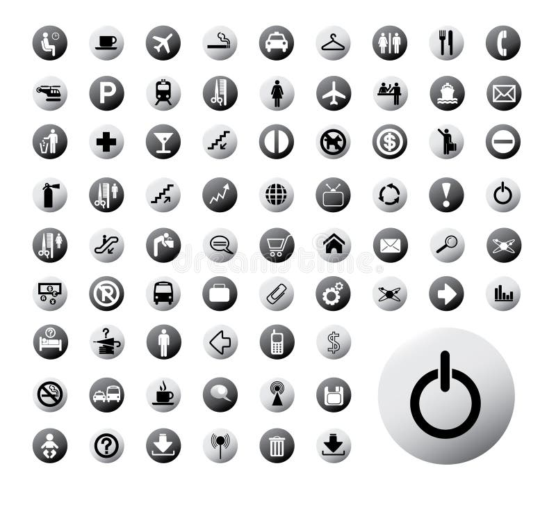 Set of 72 Various Monochrome Buttons, Icons Stock Vector - Illustration ...