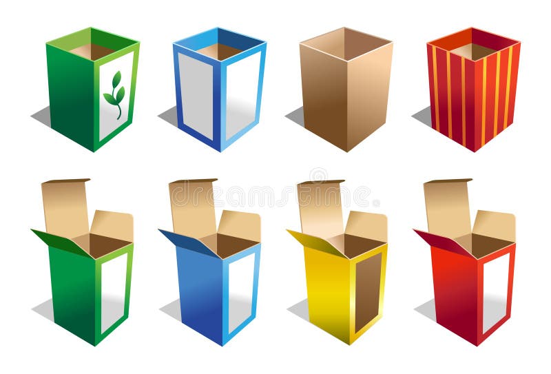 A Set of 8 Boxes in Different Colors Stock Vector - Illustration of ...