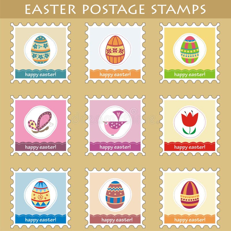 Set of 9 Easter Postage Stamps (2) Stock Vector - Illustration of ...