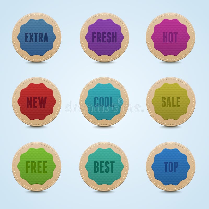 Set of 9 High Detailed Rounded Stickers Stock Vector - Illustration of ...