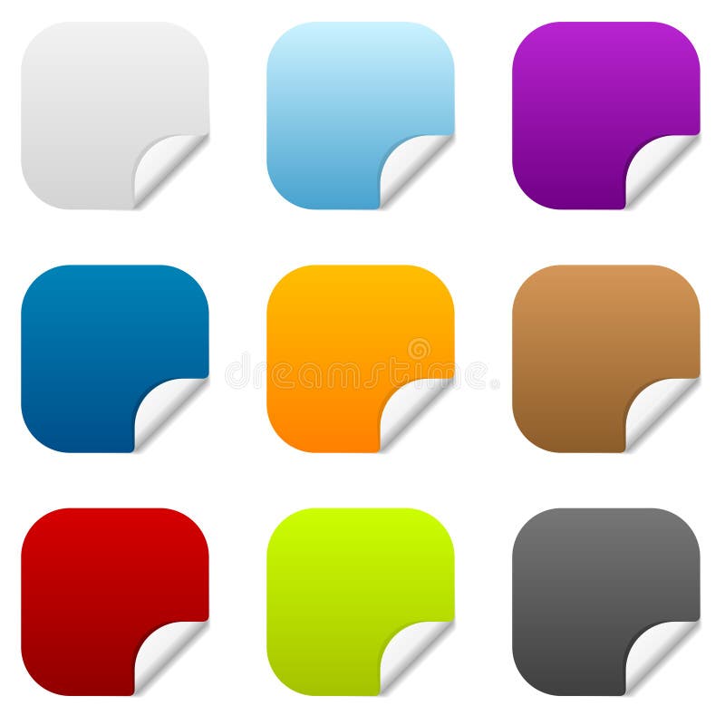Set of 9 Square Sticker Icons Stock Vector - Illustration of decal ...
