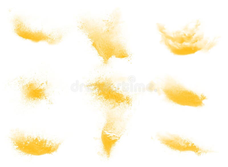 Set of 9 Yellow Powder Splash in Motion Stock Vector - Illustration of ...