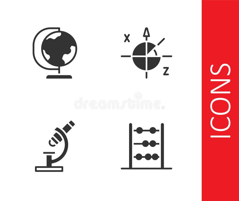 Set Abacus, Earth Globe, Microscope and Trigonometric Circle Icon ...