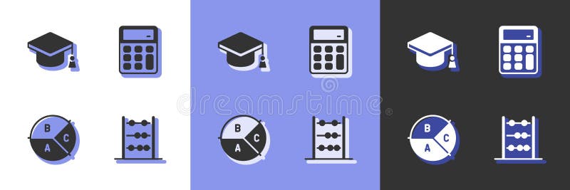 Set Abacus, Graduation Cap, Pie Chart Infographic and Calculator Icon ...